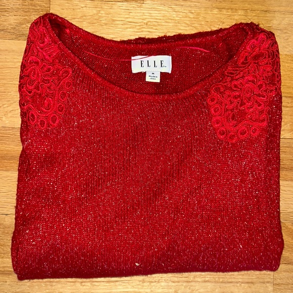 Elle | Sweaters | Elle Red Sparkle Appliqu Sweater | Poshmark